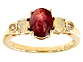 Indian Star Ruby 18k Yellow Gold Over Sterling Silver 3-Stone Ring ...