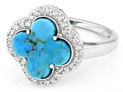 Blue Composite Turquoise Rhodium Over Sterling Silver Clover Ring 0 ...
