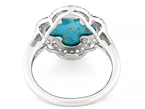 Blue Composite Turquoise Rhodium Over Sterling Silver Clover Ring 0 ...