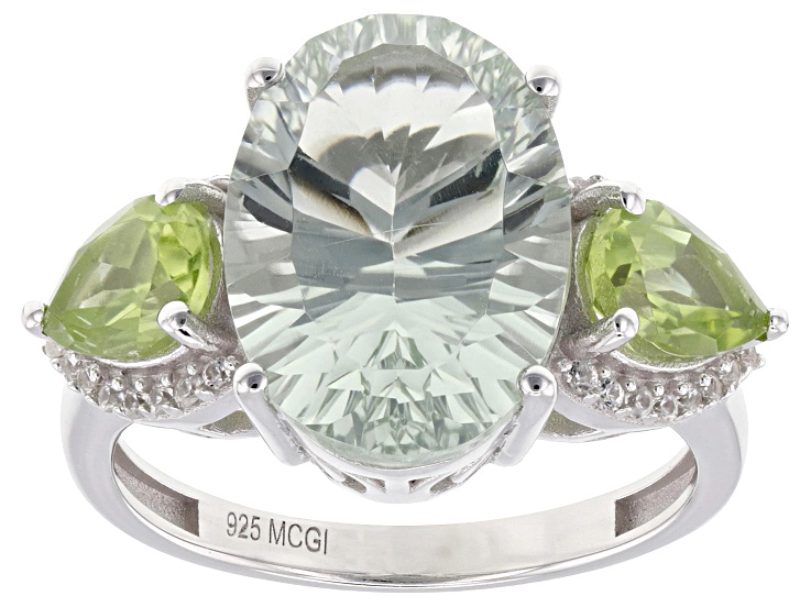 Concave Cut Prasiolite Rhodium Over Sterling Silver Ring 5.58ctw ...