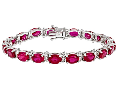 Lab Created Ruby Rhodium Over Sterling Silver Tennis Bracelet 29.54ctw - RST232 | JTV
