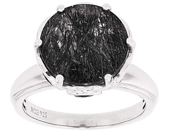 Black Tourmalinated Quartz Rhodium Over Sterling Silver Ring 6.27ctw - RST267 | JTV