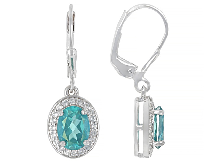 Blue Paraiba Color Topaz Rhodium Over Sterling Silver Earrings 2.84ctw ...