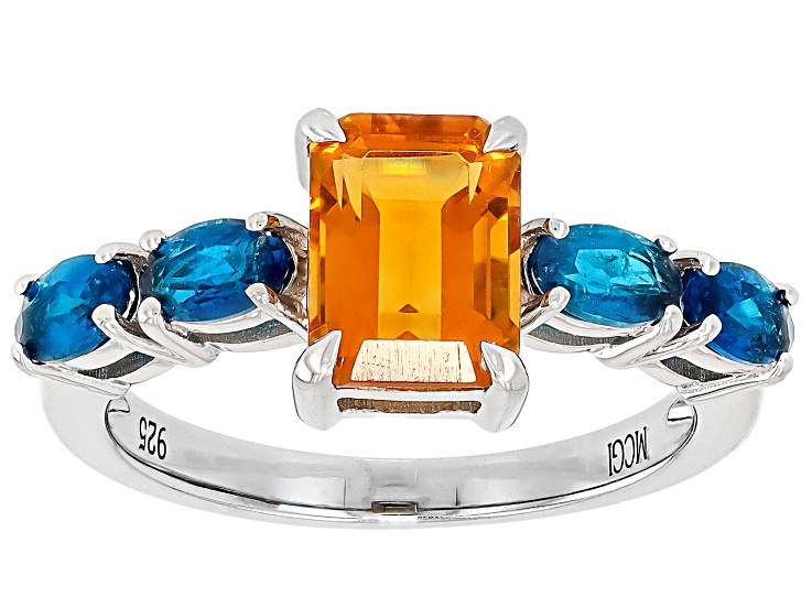 Orange Madeira Citrine with Blue Neon Apatite Rhodium Over Sterling ...