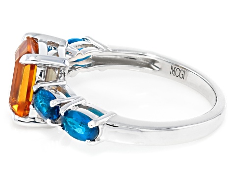 Orange Madeira Citrine with Blue Neon Apatite Rhodium Over Sterling ...