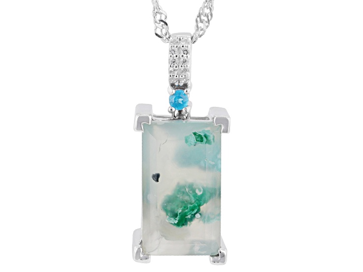 Blue Aquadite™ Rhodium Over Sterling Silver Pendant with Chain 4.79ctw ...