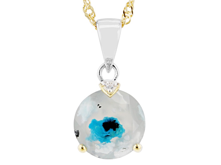 Blue Aquadite™ Rhodium and 18k Yellow Gold Over Silver Pendant with ...