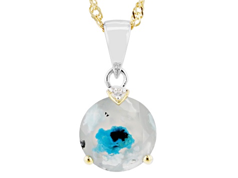 Blue Aquadite™ Rhodium and 18k Yellow Gold Over Silver Pendant with ...