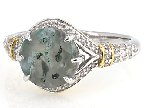 Blue Aquadite™ Rhodium and 18K Yellow Gold Over Silver Ring 2.55ctw ...