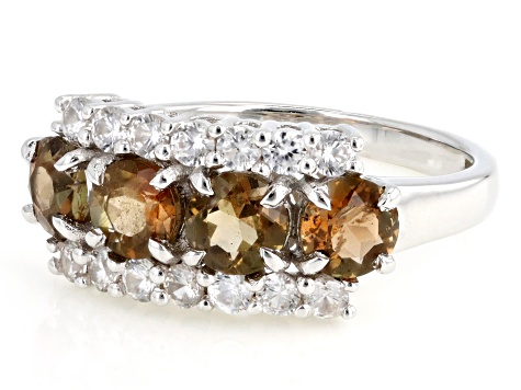 Red Andalusite With White Zircon Rhodium Over Sterling Silver Ring 1 ...