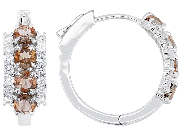 Red Andalusite With White Zircon Rhodium Over Sterling Silver Earrings ...