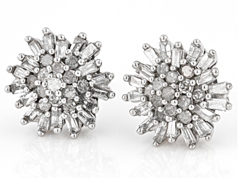 White Diamond 10k White Gold Cluster Stud Earrings 0.65ctw - SBG597 | JTV