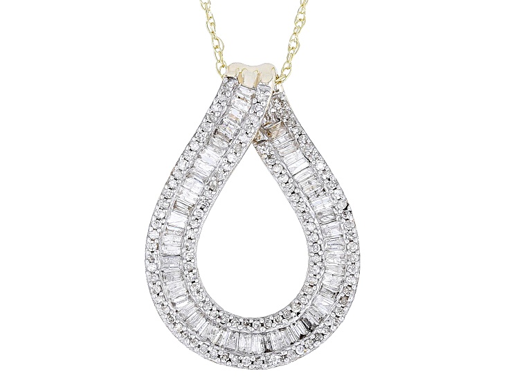 White Diamond 10k Yellow Gold Slide Pendant With 18" Rope Chain 1.00ctw ...