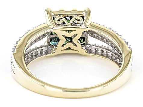 Green Diamond And White Diamond 10k Yellow Gold Quad Ring 1.15ctw ...