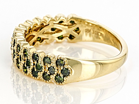 Round Green Diamond 10k Yellow Gold Band Ring 1.00ctw - SDG479 | JTV