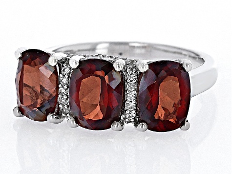 Red Labradorite Rhodium Over Sterling Silver 3-Stone Ring 3.48ctw ...