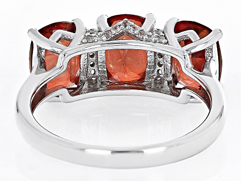 Red Labradorite Rhodium Over Sterling Silver 3-Stone Ring 3.48ctw ...