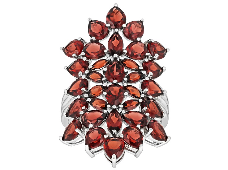 Red Garnet Rhodium Over Sterling Silver Cluster Ring 9.54ctw - SHD114 | JTV