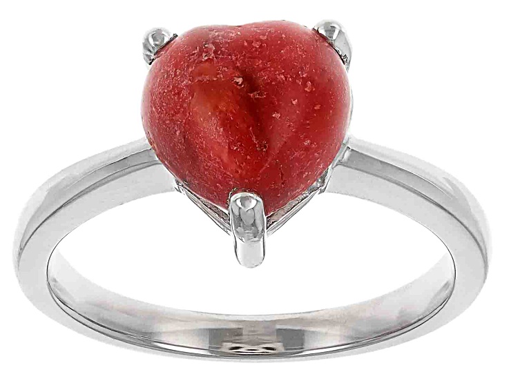 Red Coral Rhodium Over Sterling Silver Ring - SHD456 | JTV
