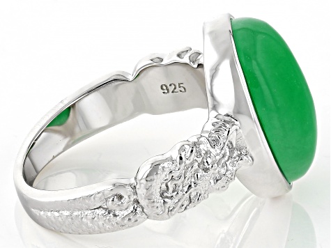 Green Jadeite Rhodium Over Sterling Silver Dragon Ring - SHD511 | JTV