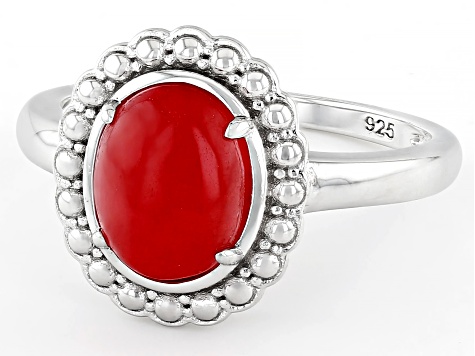 Red Jadeite Rhodium Over Sterling Silver Ring - SHD668 | JTV