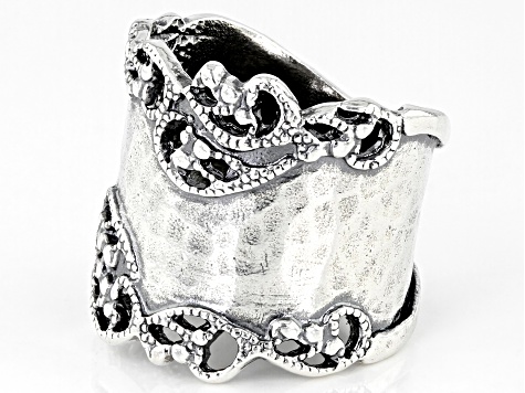 Sterling Silver Hammered Wide Band Ring - SPZ034 | JTV