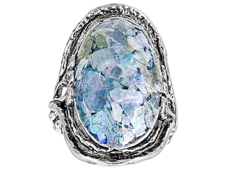 Roman Glass Sterling Silver Elongated Ring 25x14mm - SPZ059 | JTV