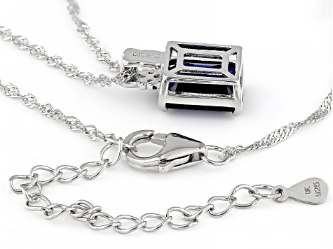 Blue Lab Created Sapphire Rhodium Over Sterling Silver Pendant with ...