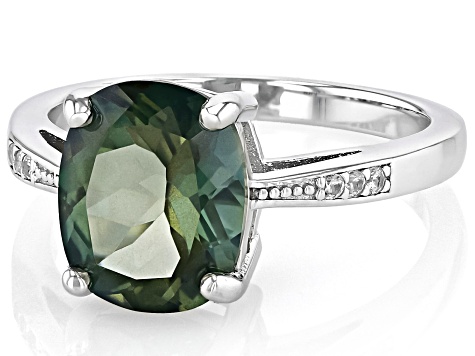 Green Labradorite Rhodium Over Sterling Silver Solitaire Ring 2.96ctw ...