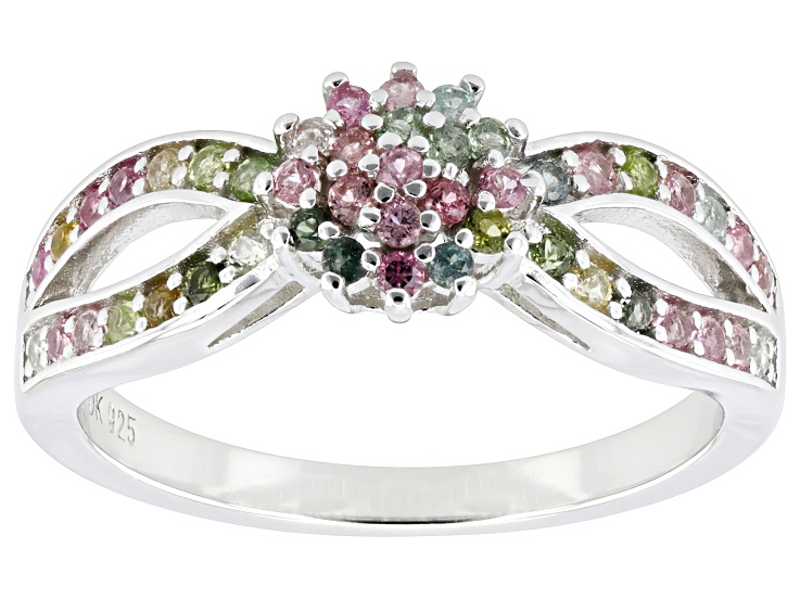 Multi-Color Tourmaline Rhodium Over Sterling Silver Ring 0.40ctw ...