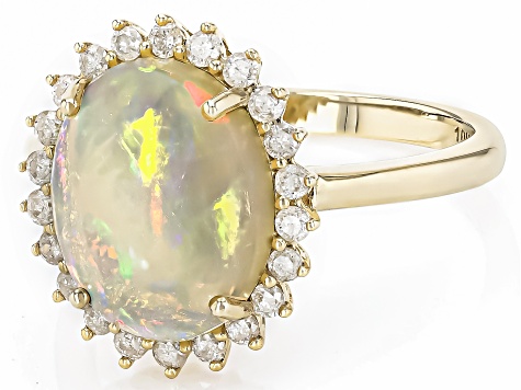Ethiopian Opal With White Diamond 10k Yellow Gold Ring 3.21ctw STK627 JTV
