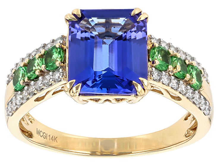 Blue Tanzanite With Tsavorite With White Diamond 14k Yellow Gold Ring 3 ...