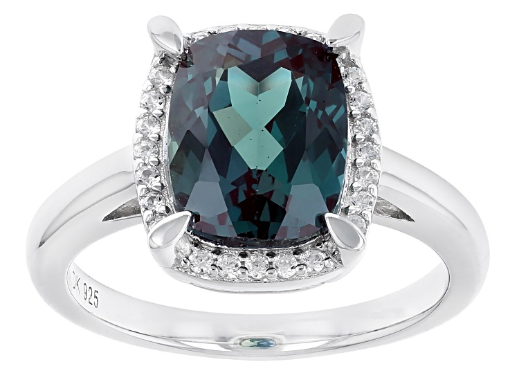 Blue Lab Created Alexandrite Rhodium Over Sterling Silver Ring 3.39ctw ...