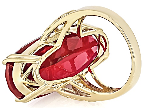 Red Lab Created Ruby 18k Yellow Gold Over Sterling Silver Ring 31.20ctw ...