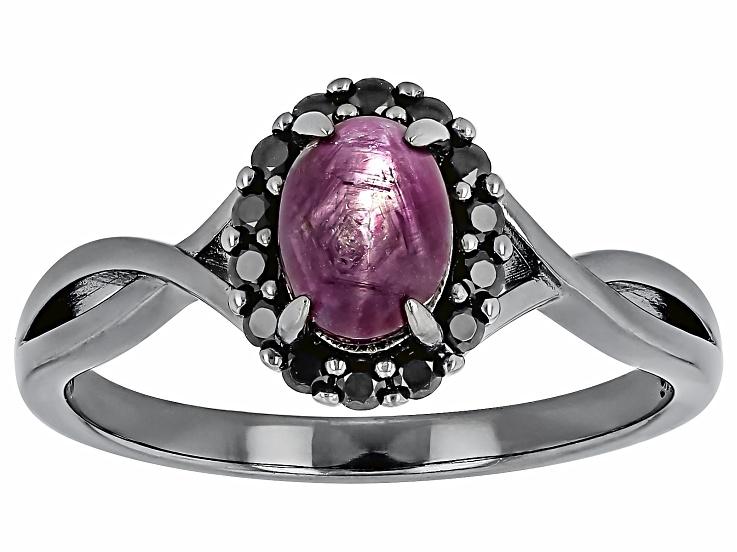 Red Star Ruby, Black Rhodium Over Sterling Silver Ring 1.43ctw - STK709 ...