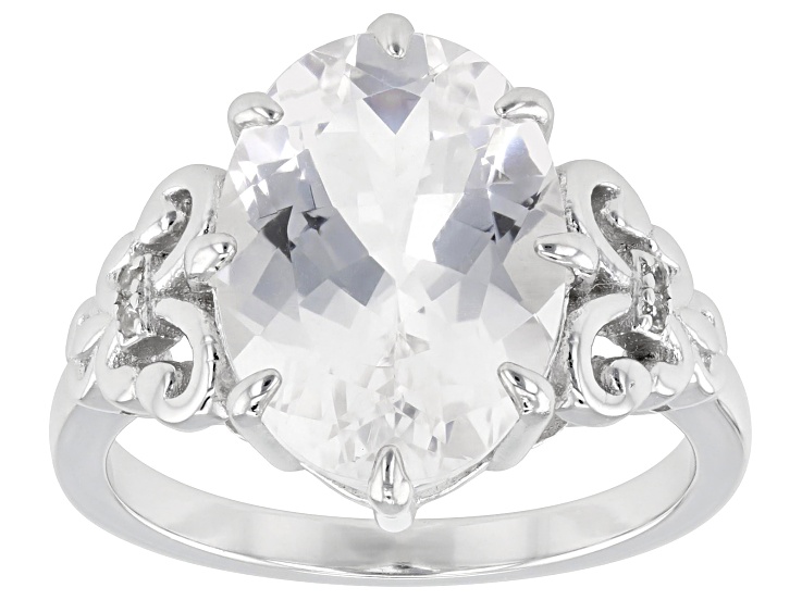 Danburite with White Zircon Rhodium Over Sterling Silver Ring 4.84ctw