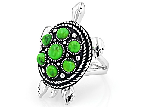 4-5mm Green Turquoise Sterling Silver Turtle Ring - SWE3805 | JTV