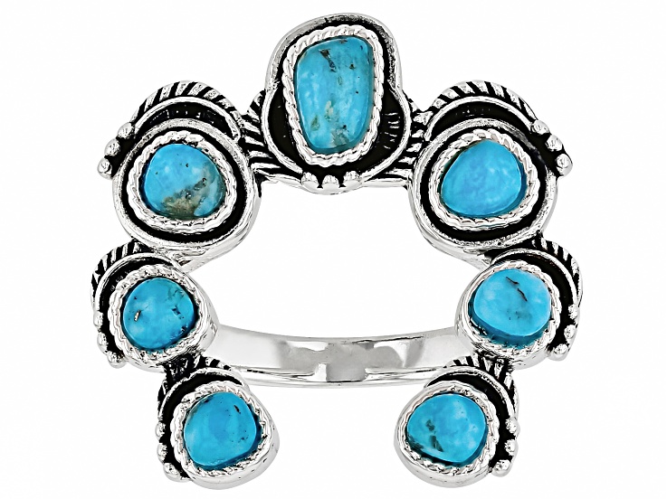 Blue Composite Turquoise Sterling Silver Squash Blossom Ring - SWE3809 ...