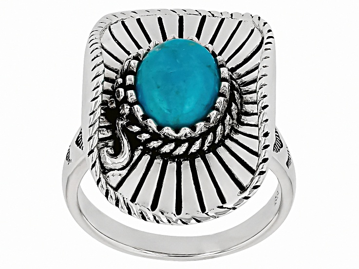Blue Composite Turquoise Sterling Silver Cowboy Hat Ring 9x7mm ...