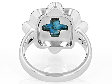 Blue Turquoise Sterling Silver Modern Cross Ring 10x10mm - SWE4029 | JTV