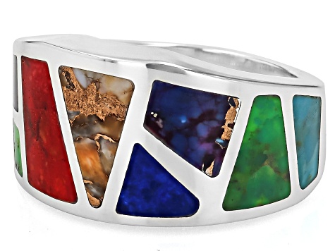 Multi-Gemstone Sterling Silver Inlay Ring - SWE4056 | JTV