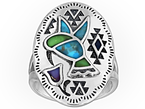 Multi-Color Composite Turquoise & Lapis Sterling Silver Inlay ...