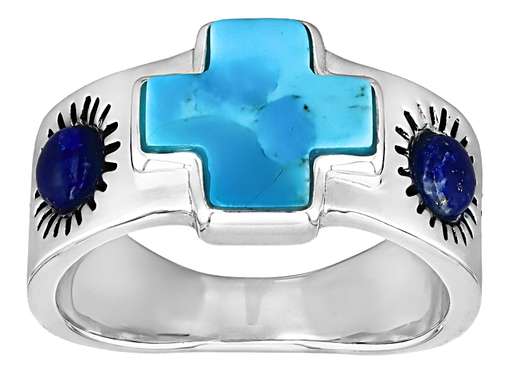 9x9mm Composite Kingman Turquoise & 3.5x3.5mm Lapis Lazuli Sterling ...