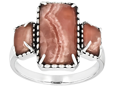 Rhodochrosite Sterling Silver 3-Stone Ring, 14x7mm, 6x4mm - SWE4090 | JTV