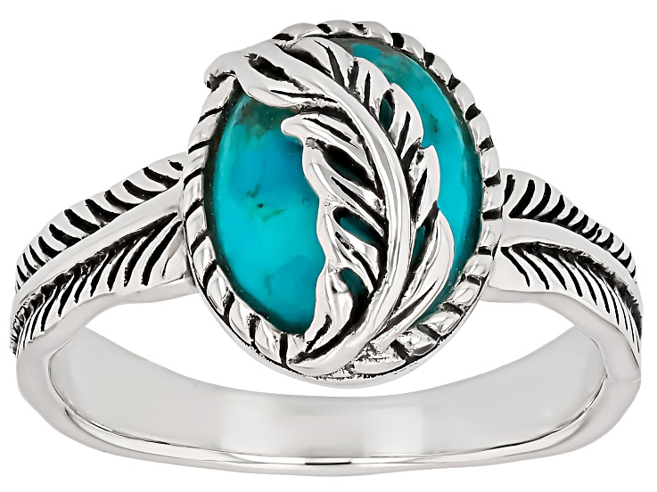 Blue Composite Turquoise Sterling Silver Solitaire Feather Ring, 10x8mm ...