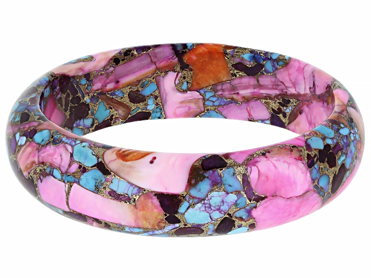 Blended Turquoise With Pink Spiny Oyster Shell Bangle Bracelet ...