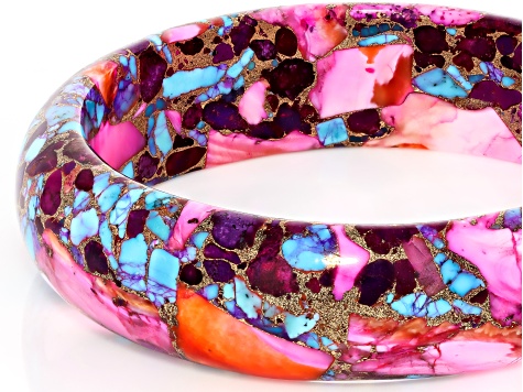 Blended Turquoise With Pink Spiny Oyster Shell Bangle Bracelet ...