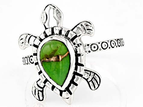 Green Turquoise Sterling Silver Oxidized Turtle Ring - SWW731A | JTV