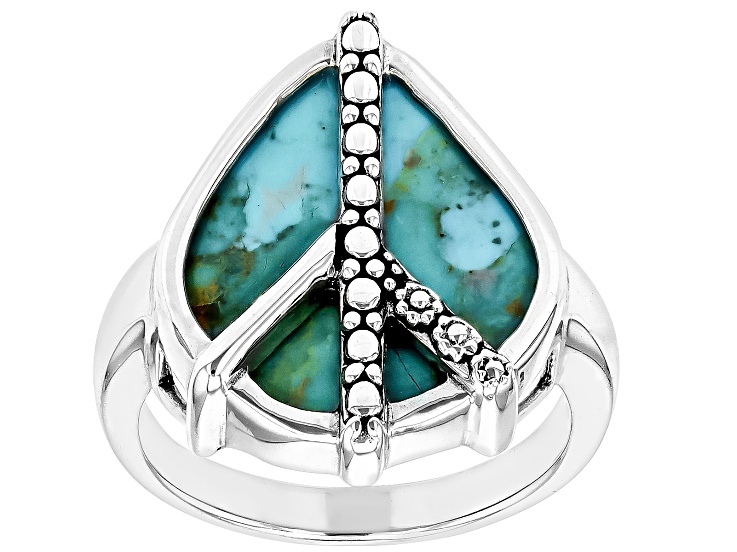 Blue Turquoise Sterling Silver Peace Sign Ring - SWW772 | JTV
