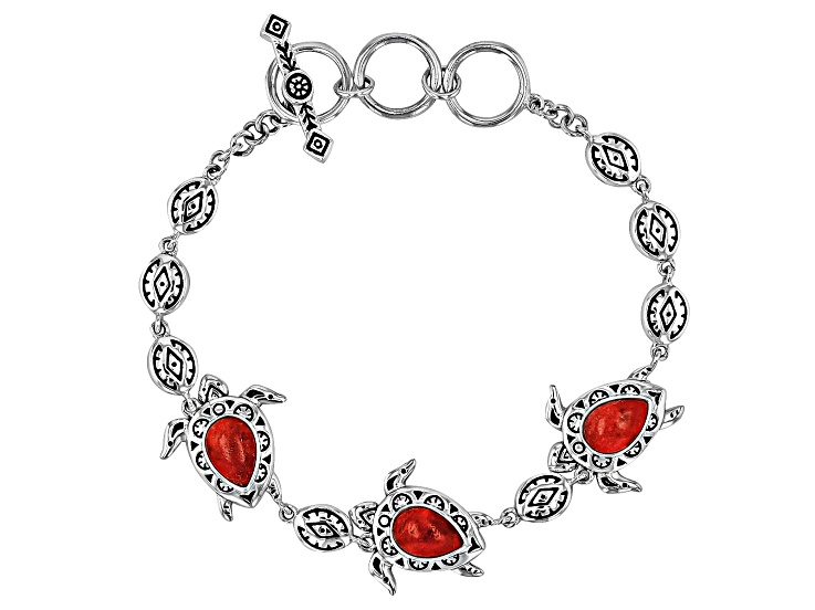 Red Sponge Coral Sterling Silver Turtle Bracelet - SWW810A | JTV